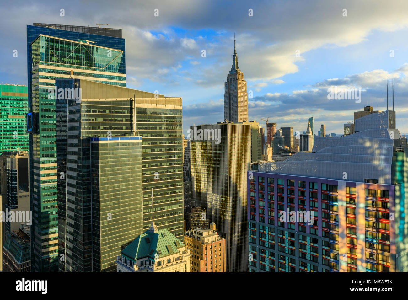 Top View to downtown of Manhattan at sunset, New York, USA Stock Photo ...