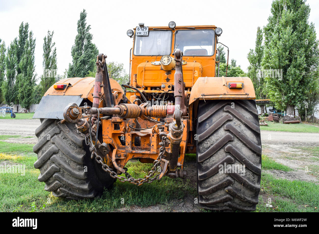 Russia, Temryuk - 15 July 2015: Big tractor. Old Soviet agricultural ...