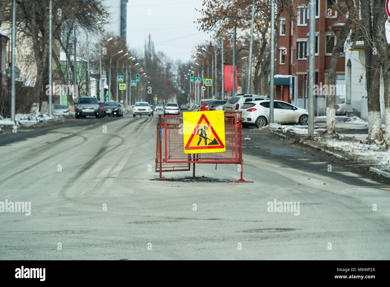 Roadworks Sign on the streets Stock Photo - Alamy