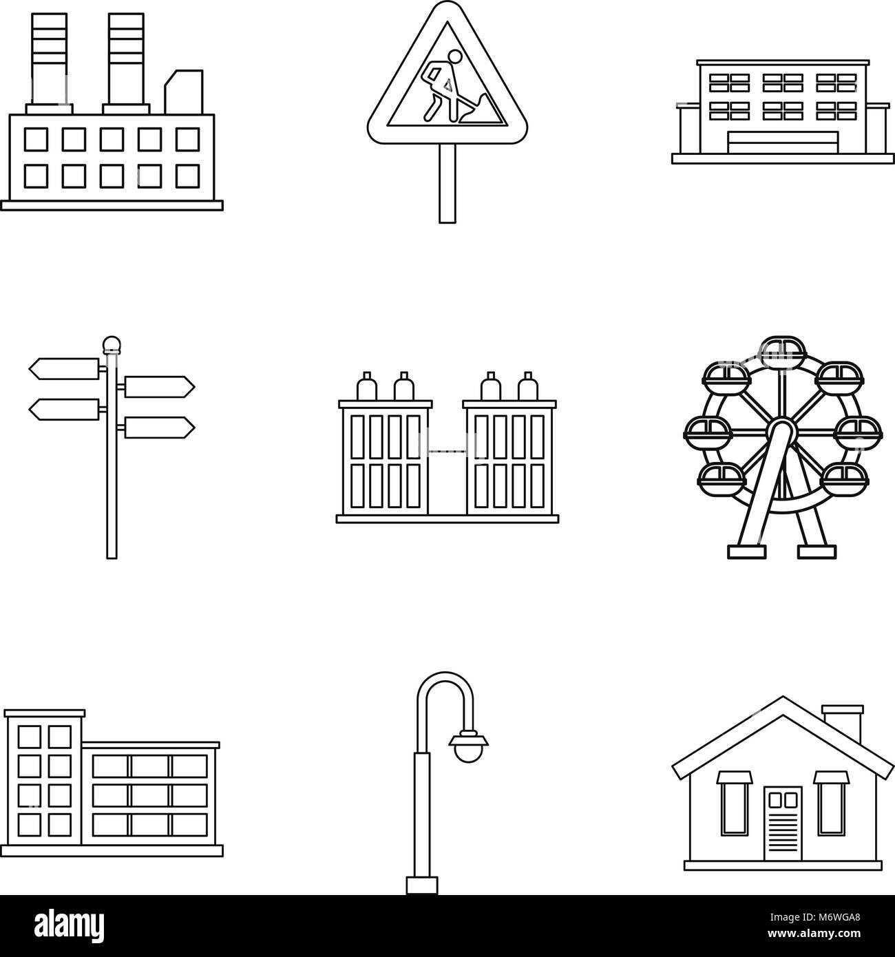 Town building icons set, outline style Stock Vector Image & Art - Alamy