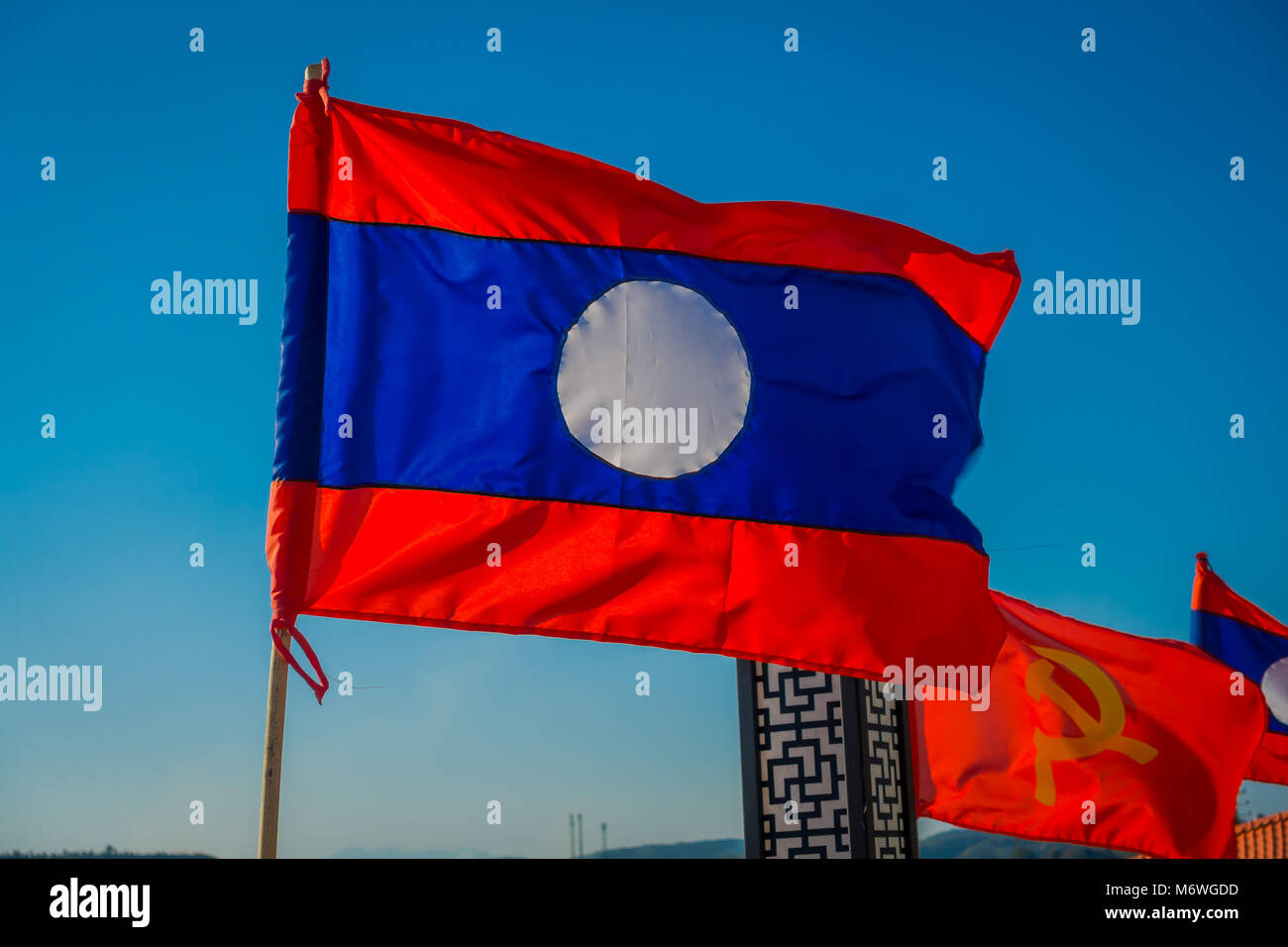 CHIANG RAI, THAILAND - FEBRUARY 01, 2018: Outdoor view of a flag with ...