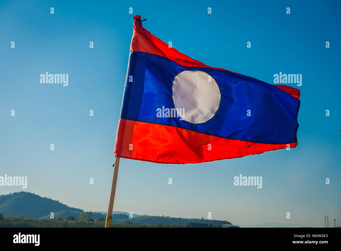 CHIANG RAI, THAILAND - FEBRUARY 01, 2018: Outdoor view of a flag with ...