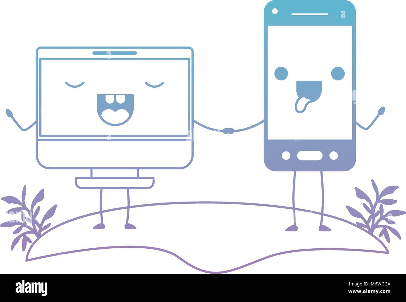 smartphone and monitor computer kawaii characters Stock Vector Image ...