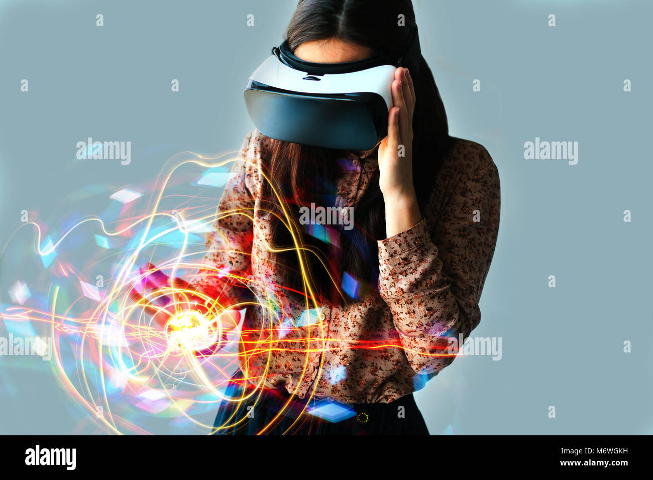 The woman with glasses of virtual reality. Future technology concept ...