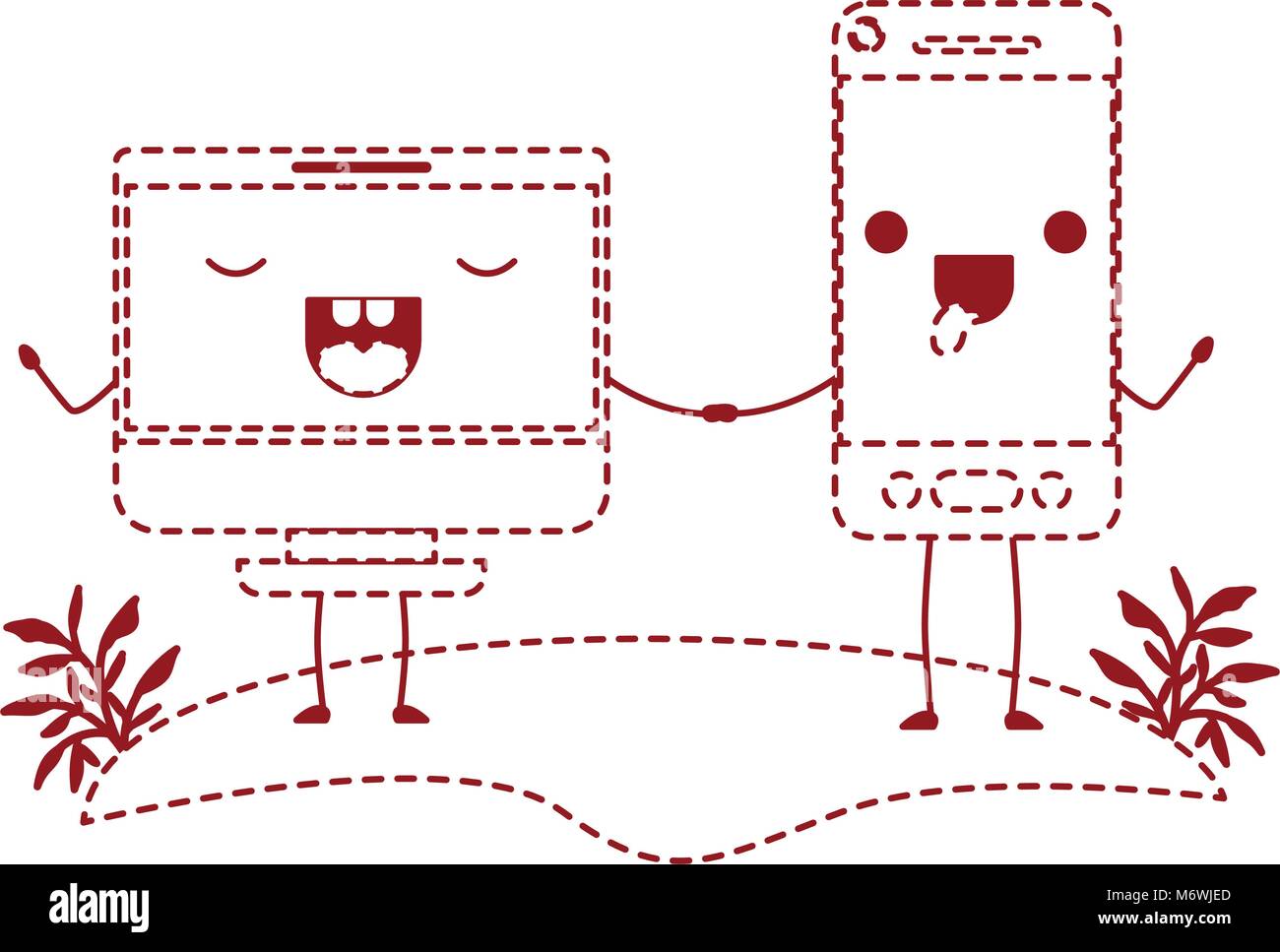 smartphone and monitor computer kawaii characters Stock Vector Image ...