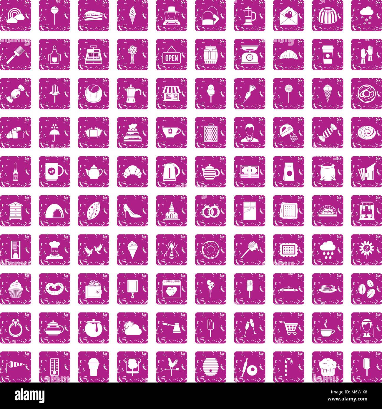 100 patisserie icons set grunge pink Stock Vector Image & Art - Alamy