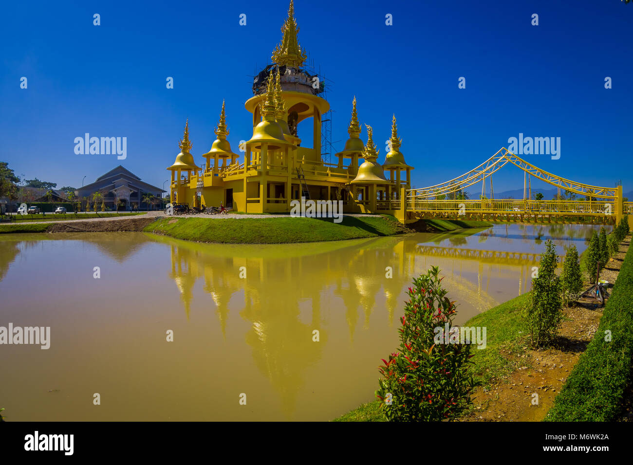 CHIANG RAI, THAILAND - FEBRUARY 01, 2018: Beautiful golden temple with ...
