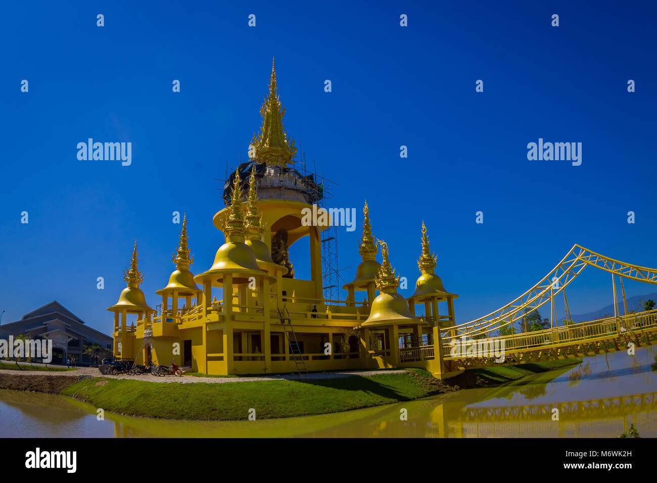CHIANG RAI, THAILAND - FEBRUARY 01, 2018: Beautiful golden temple with ...