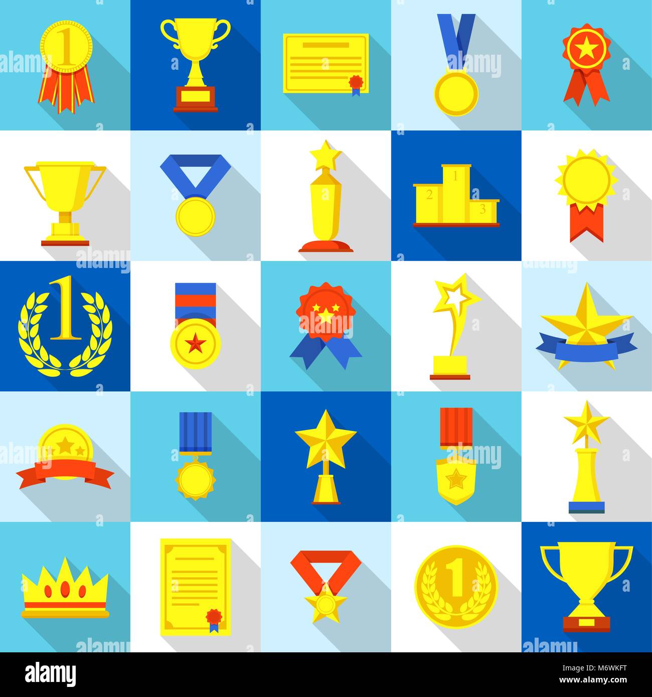 Medal trophy award prize icons set, flat style Stock Vector Image & Art ...