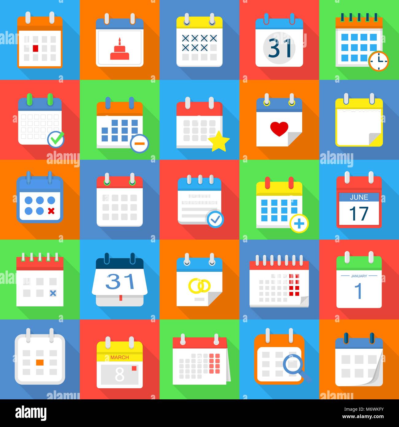 Calendar schedule planning icons set, flat style Stock Vector Image ...
