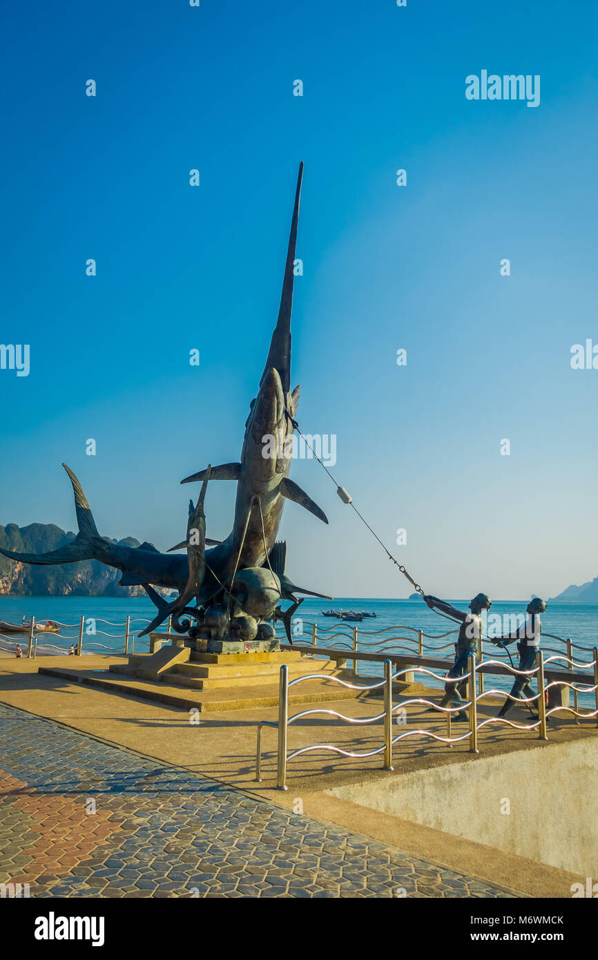 AO NANG, THAILAND - MARCH 05, 2018: Outdoor view of bronze swordfish ...