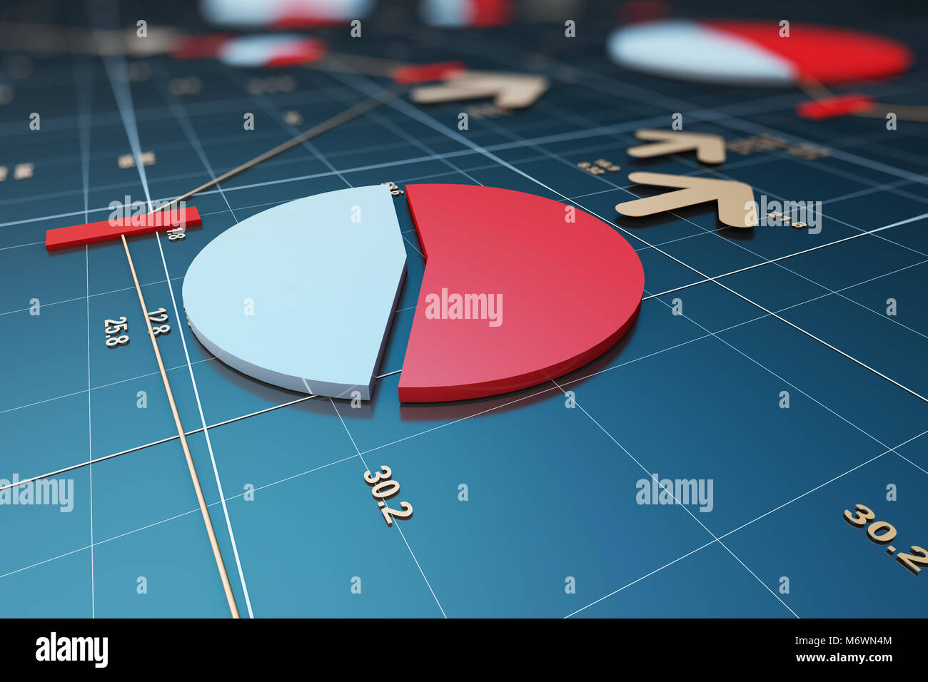 Financial stock market data, success arrow and pie chart Stock Photo ...