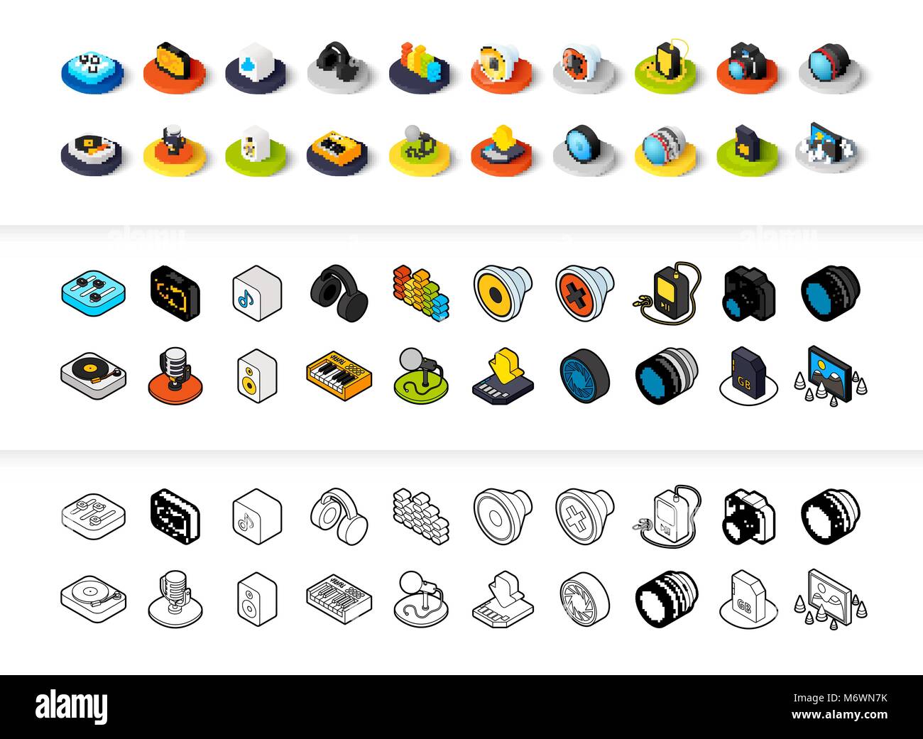 Set of icons in different style - isometric flat and otline, colored ...