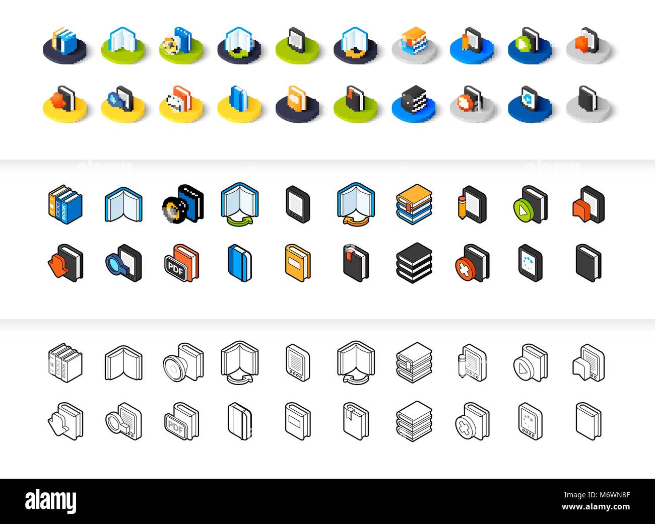 Set of icons in different style - isometric flat and otline, colored ...