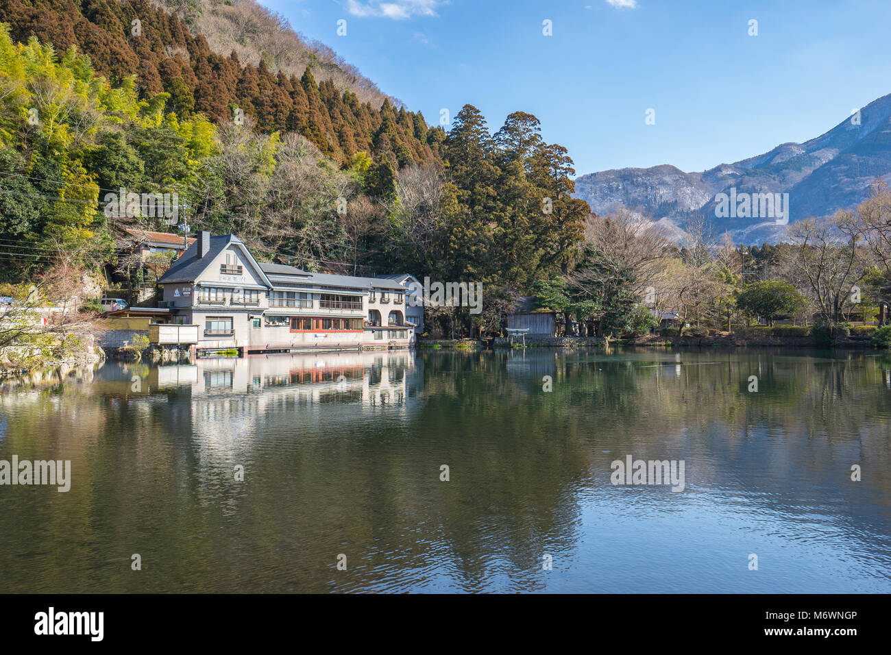 Nice sky in Yufuin with view of Kinrin Lake in Oita, Japan Stock Photo ...