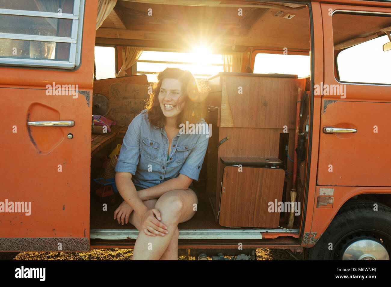 Woman in her van Stock Photo - Alamy