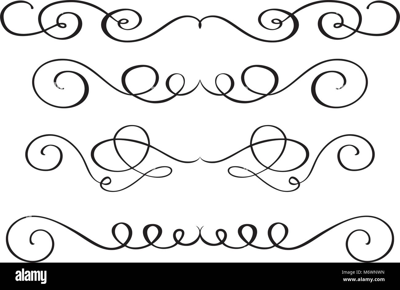 Set hand drawn flourish Calligraphy elements. Vector illustration on a ...