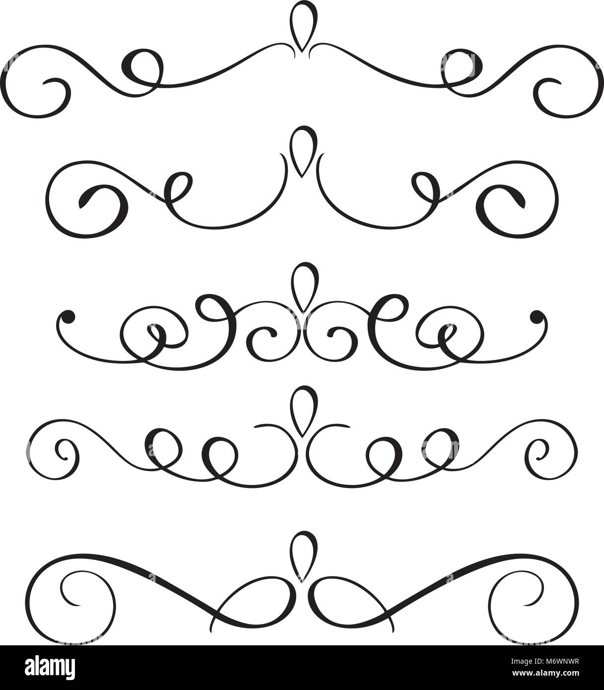 Set hand drawn flourish Calligraphy elements. Vector illustration on a ...
