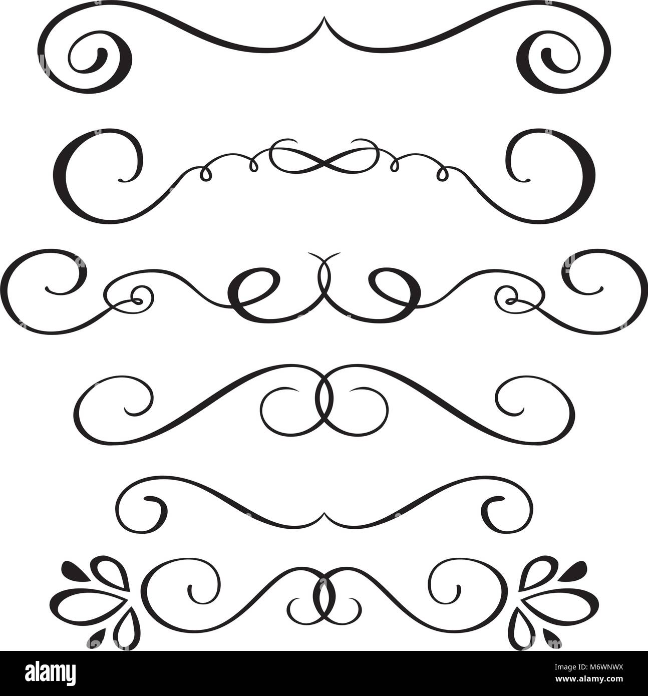 Set hand drawn flourish Calligraphy elements. Vector illustration on a ...