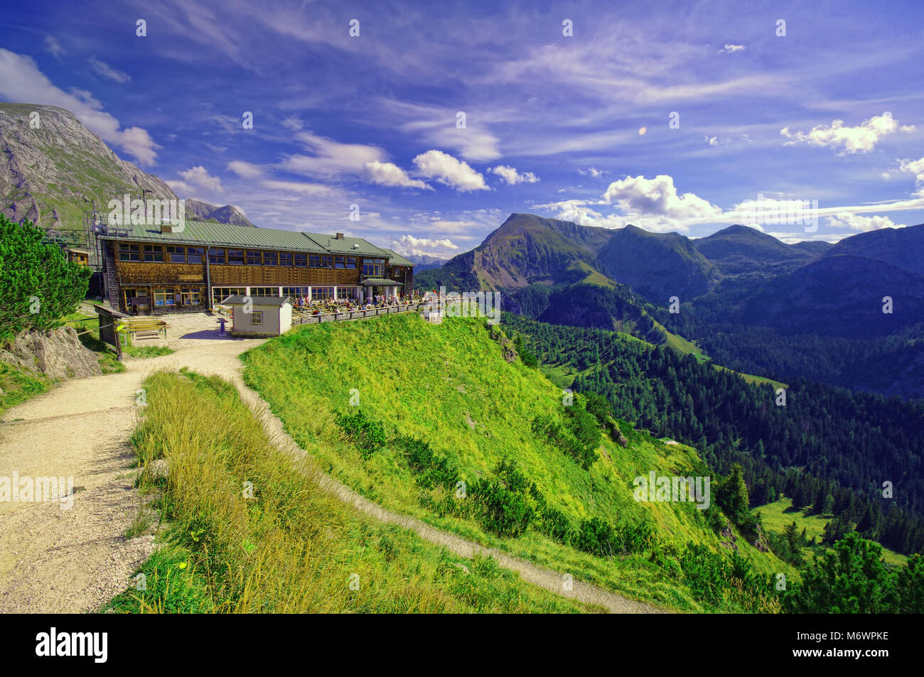 mountain chalet of Jennerbahn at Jenner peak in Germany Alps, mountain ...
