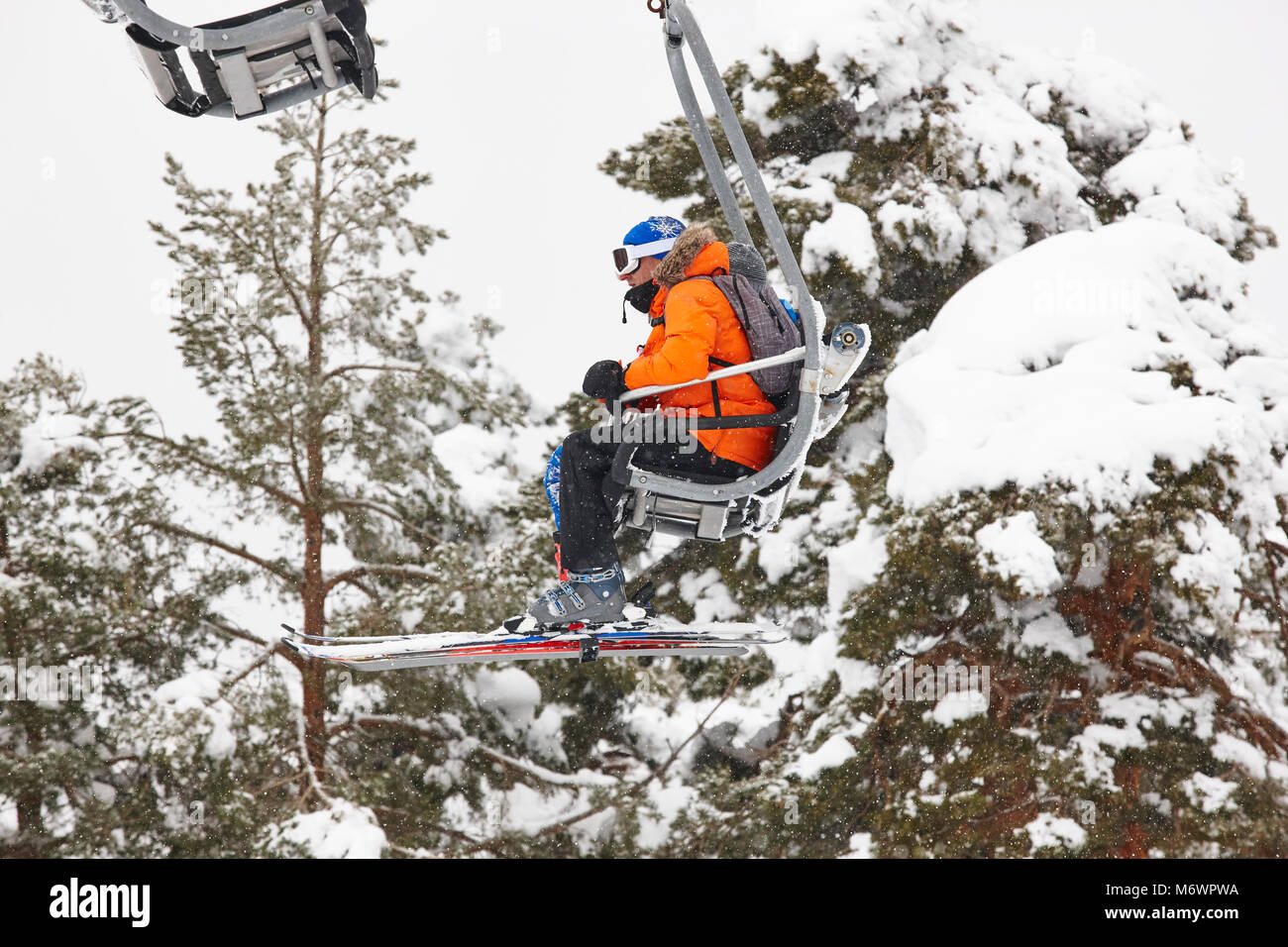 Ski lift and slope on a snow landscape. Winter sport Stock Photo - Alamy