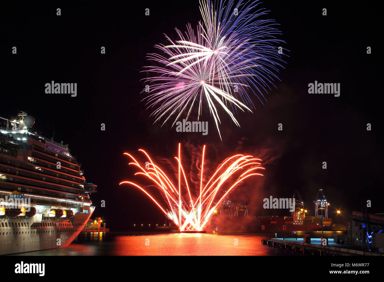 Beautiful and pyrotechnic fireworks in Genoa, Italy / Fireworks in ...