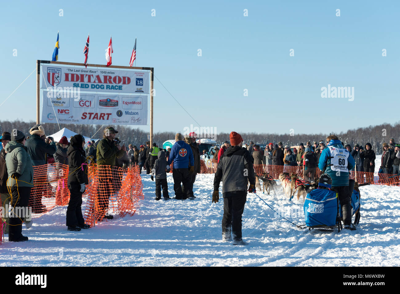 Willow, Alaska, USA. 4th Mar, 2018. Travis Beals approaching the start ...