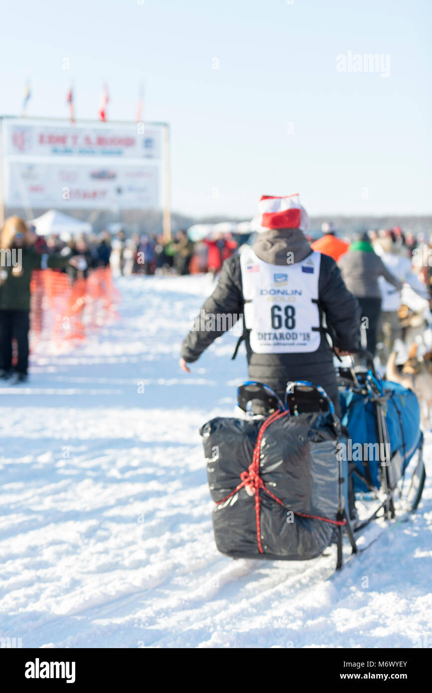 Willow, Alaska, USA. 4th Mar, 2018. Hugh Neff of Tok, AK, USA and his ...