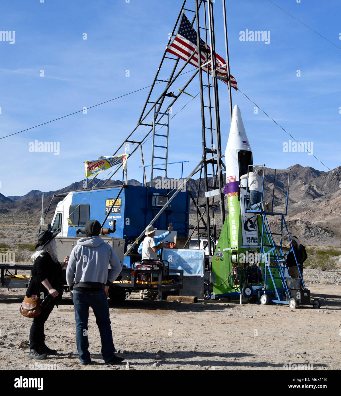 3-6-18. AMBOY. CA. Mad Mike Hughes tried again for the rocket launch ...