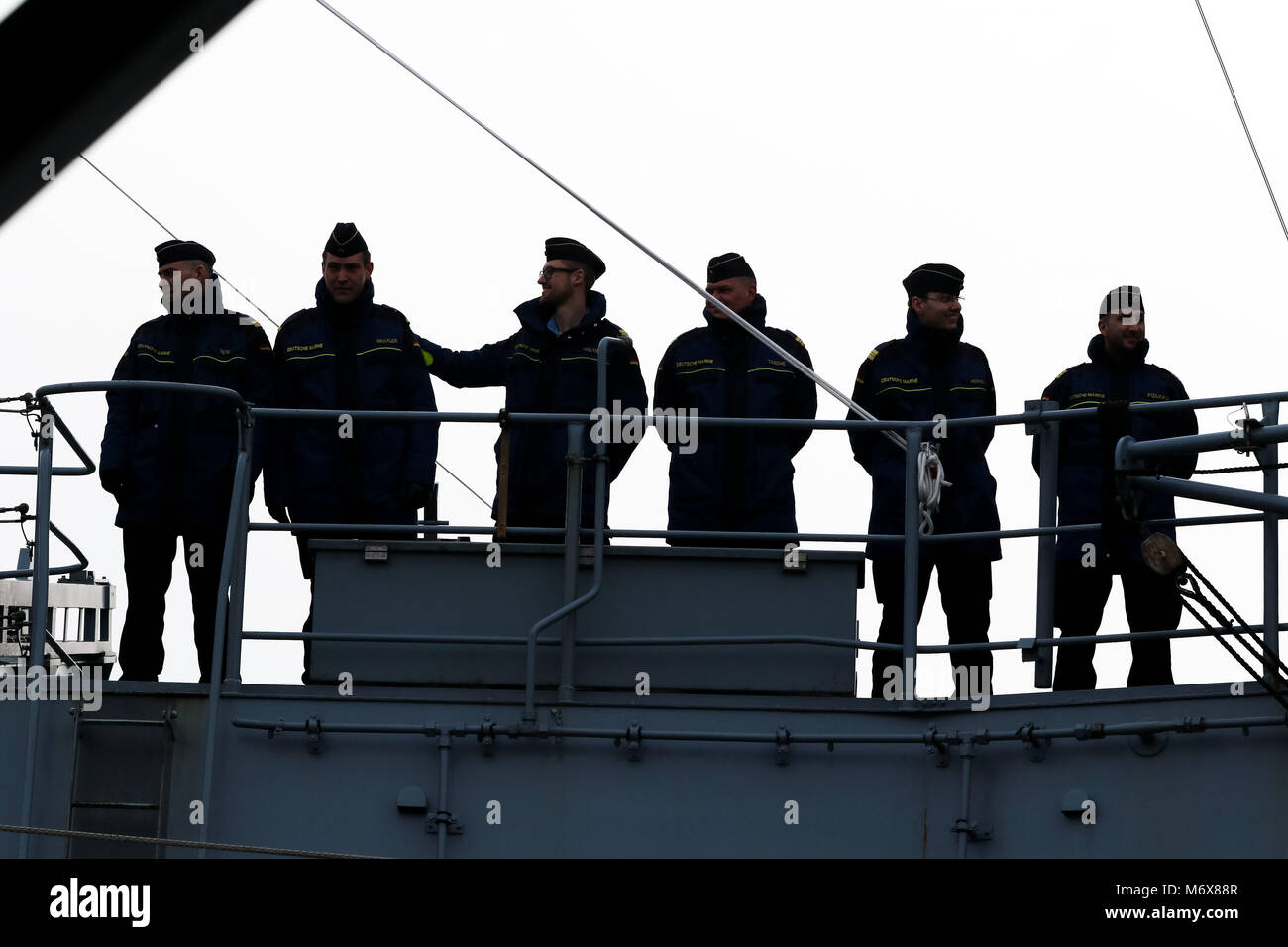 Wilhelmshaven, Germany. 07 March 2018, Navy troops stand onboard the ...