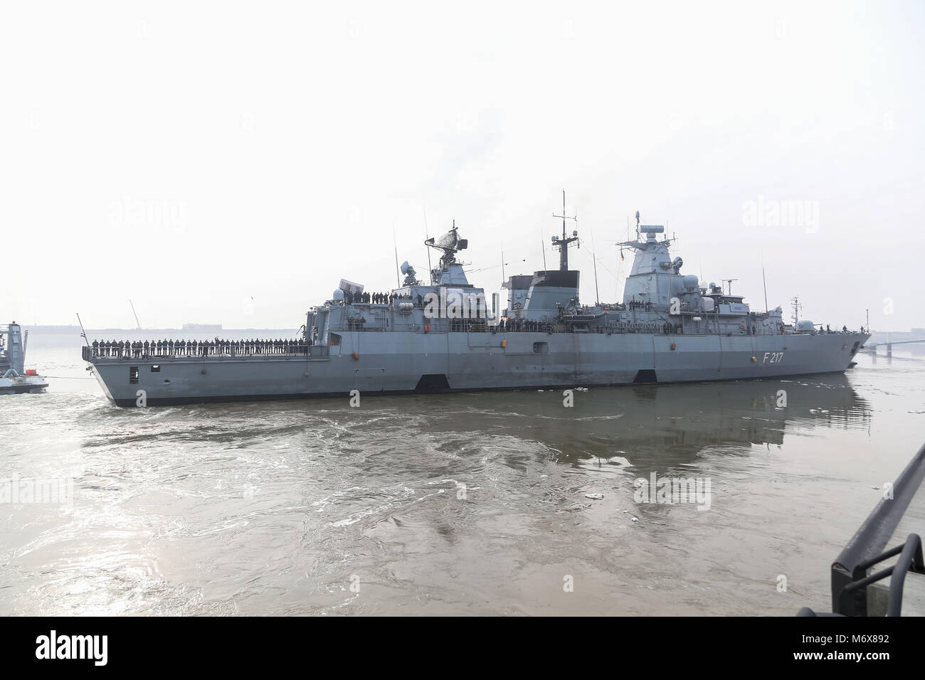 Wilhelmshaven, Germany. 07 March 2018, The German Navy frigate 'Bayern ...