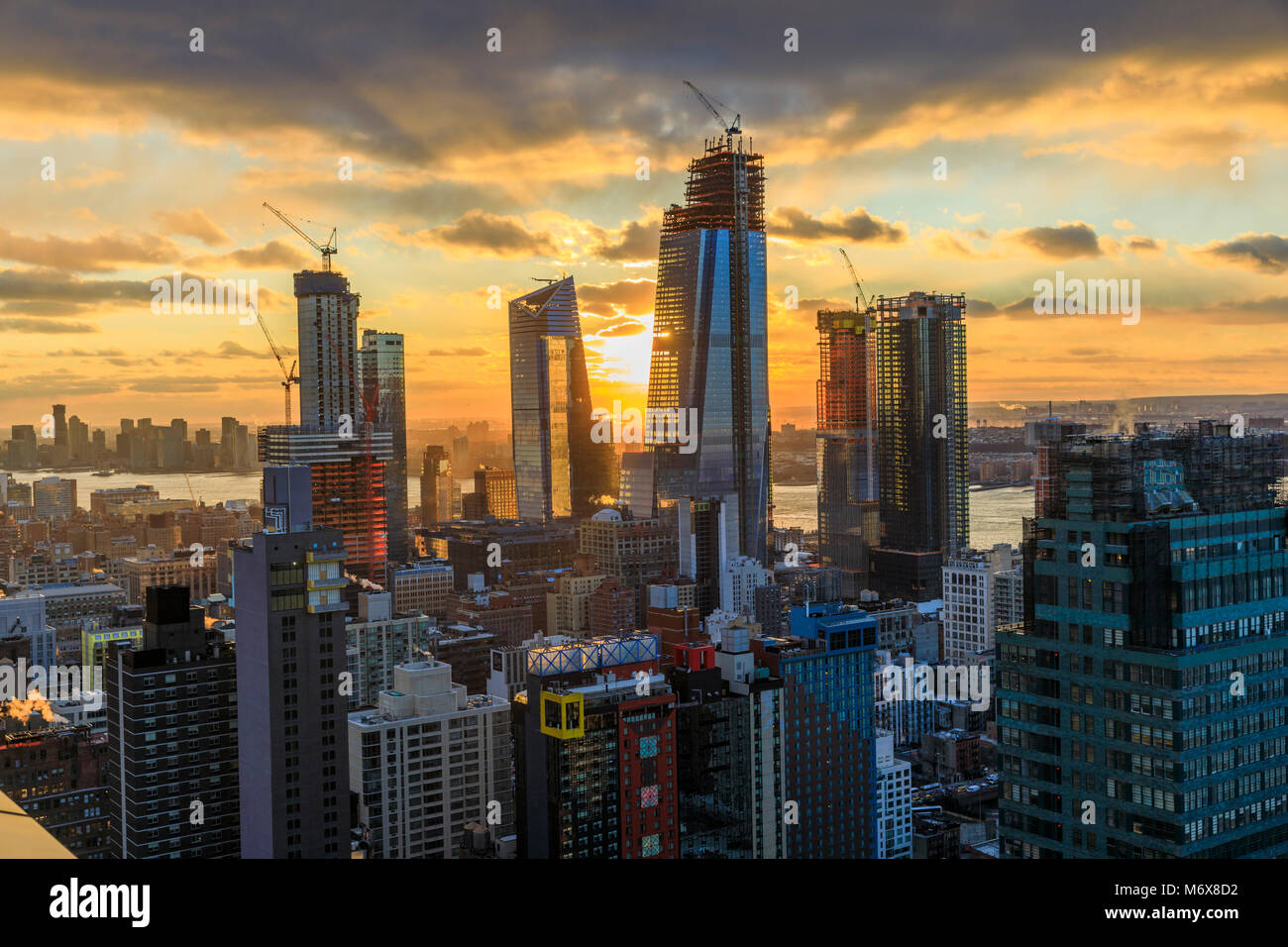 Top View to downtown of Manhattan at sunset, New York, USA Stock Photo ...