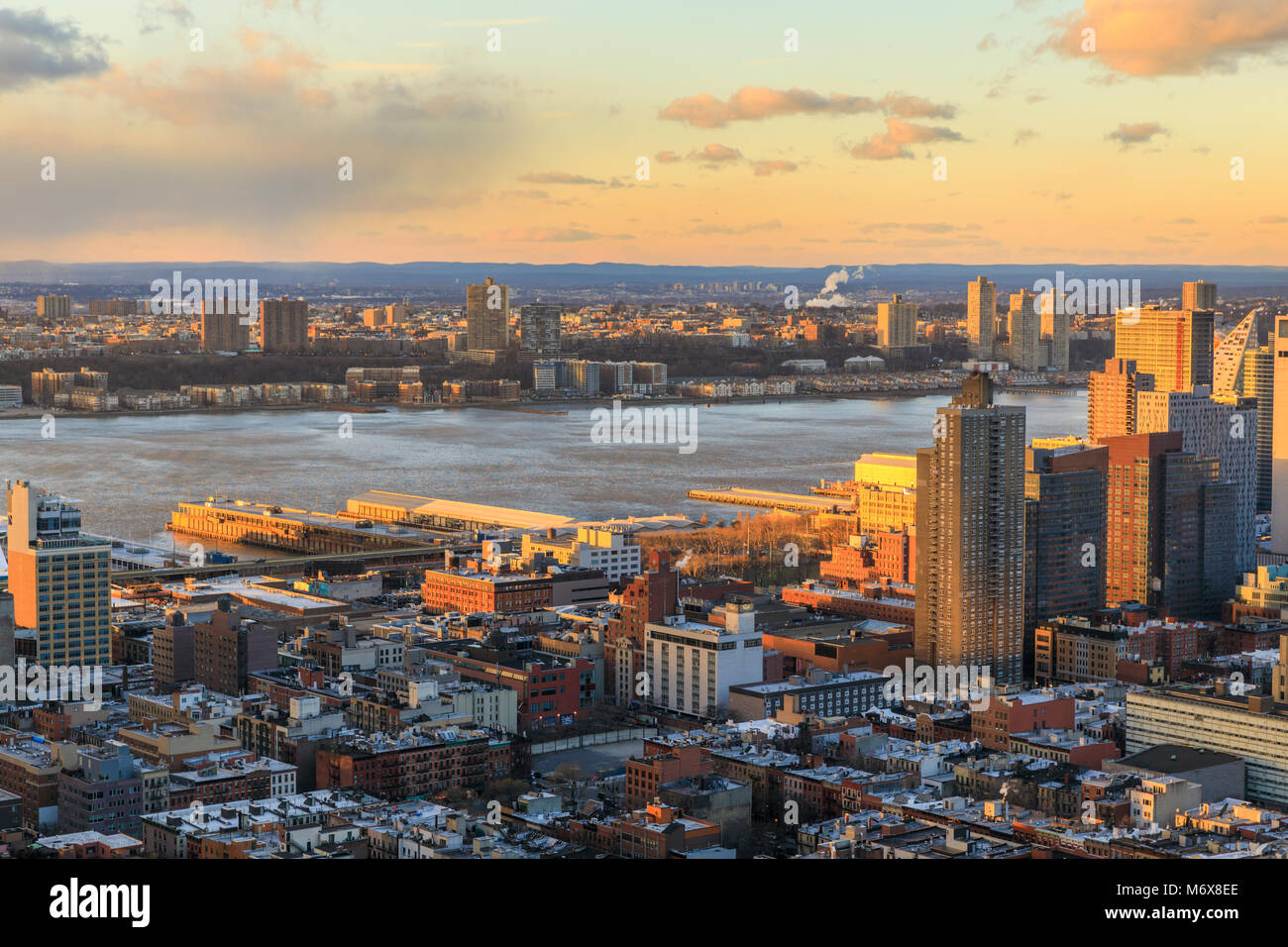 Top View to downtown of Manhattan at sunset, New York, USA Stock Photo ...