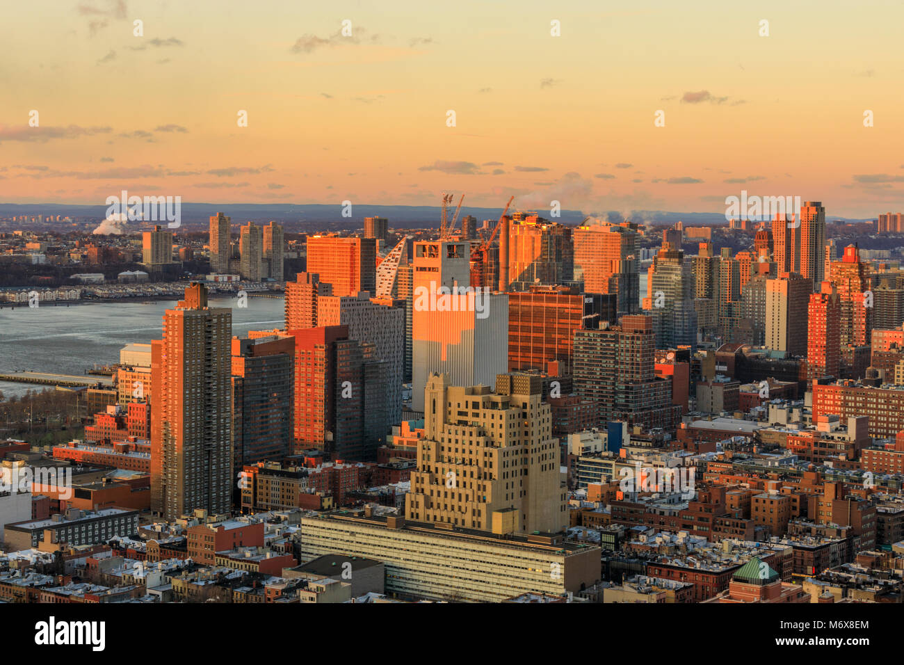 Top View to downtown of Manhattan at sunset, New York, USA Stock Photo ...