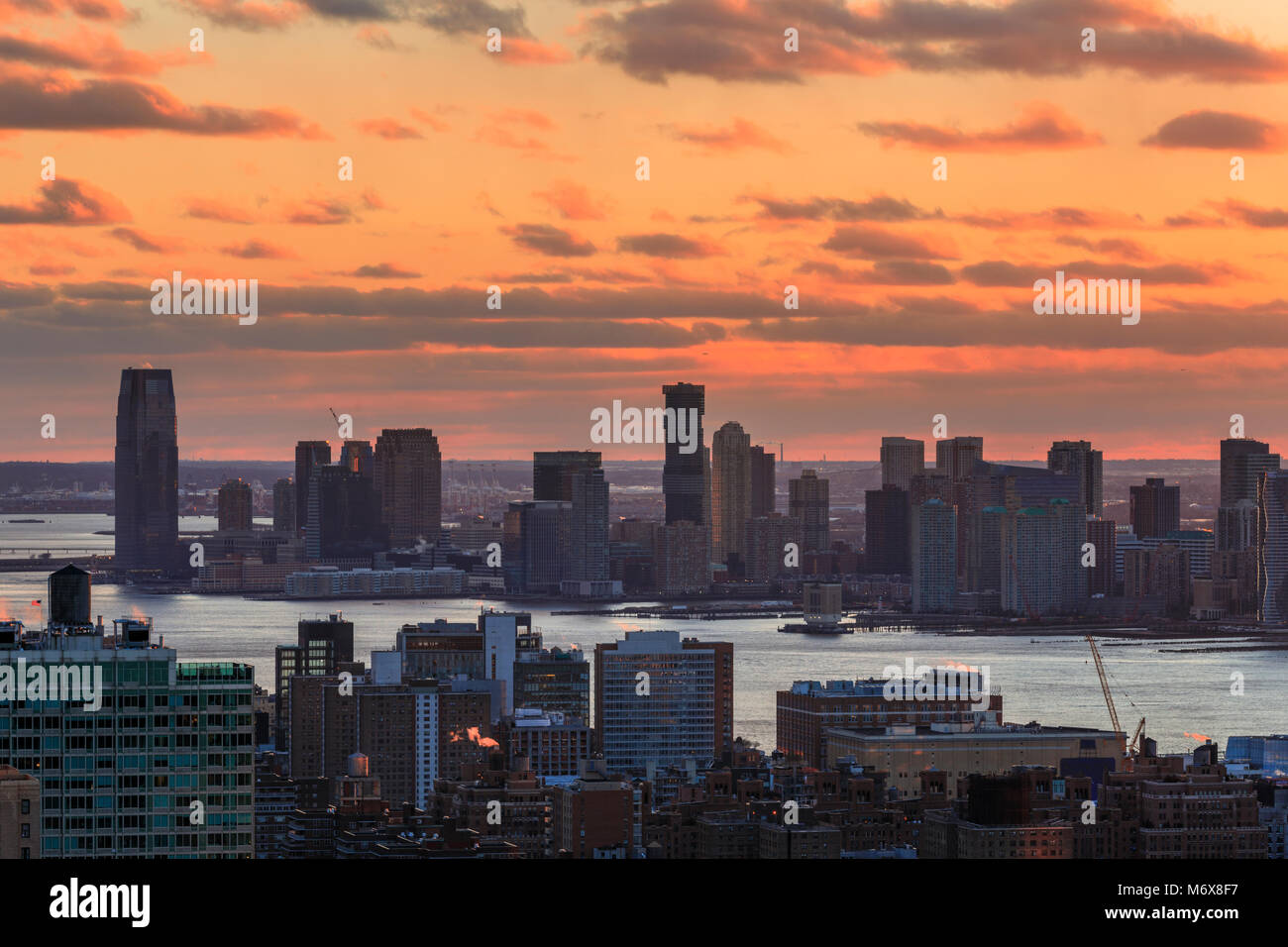 Top View to downtown of Manhattan at sunset, New York, USA Stock Photo ...