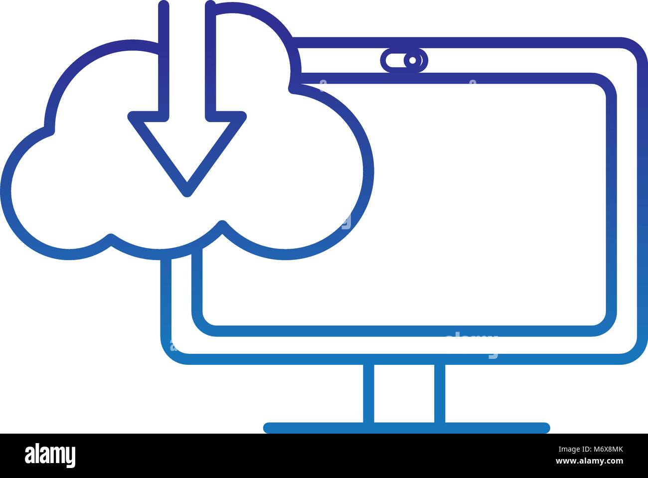 degraded line computer technology with cloud data downloading vector illustration Stock Vector ...