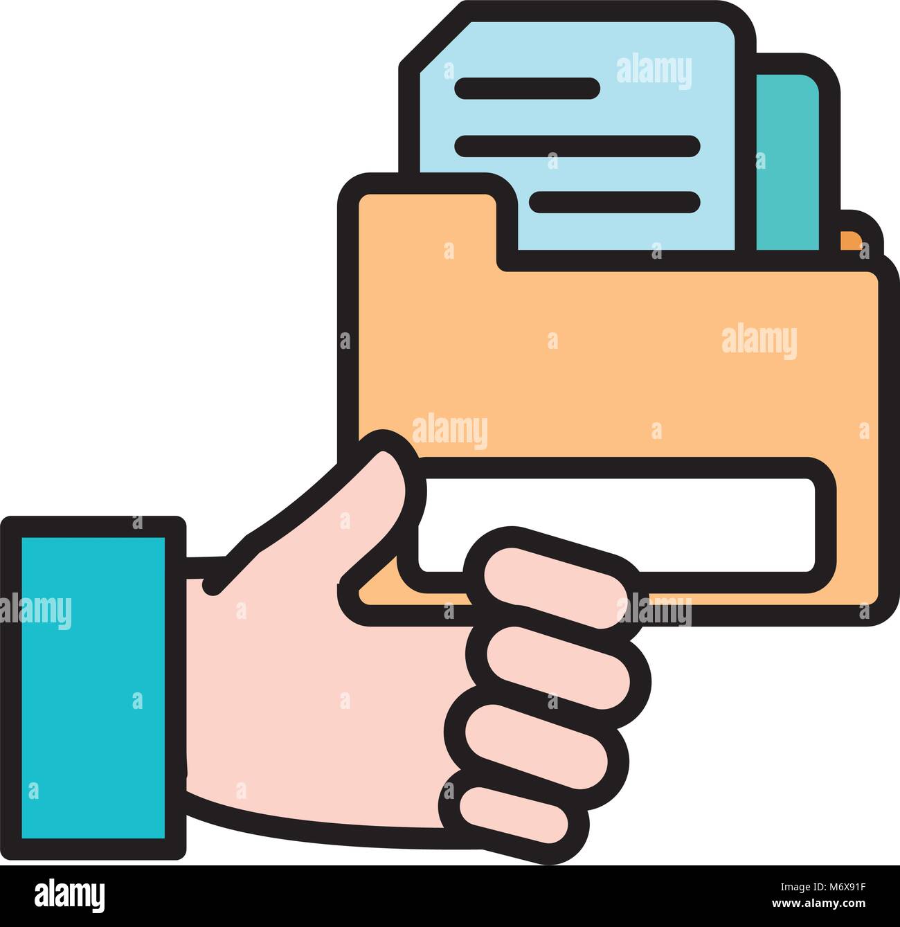 line color man hand with documents inside file folder vector ...