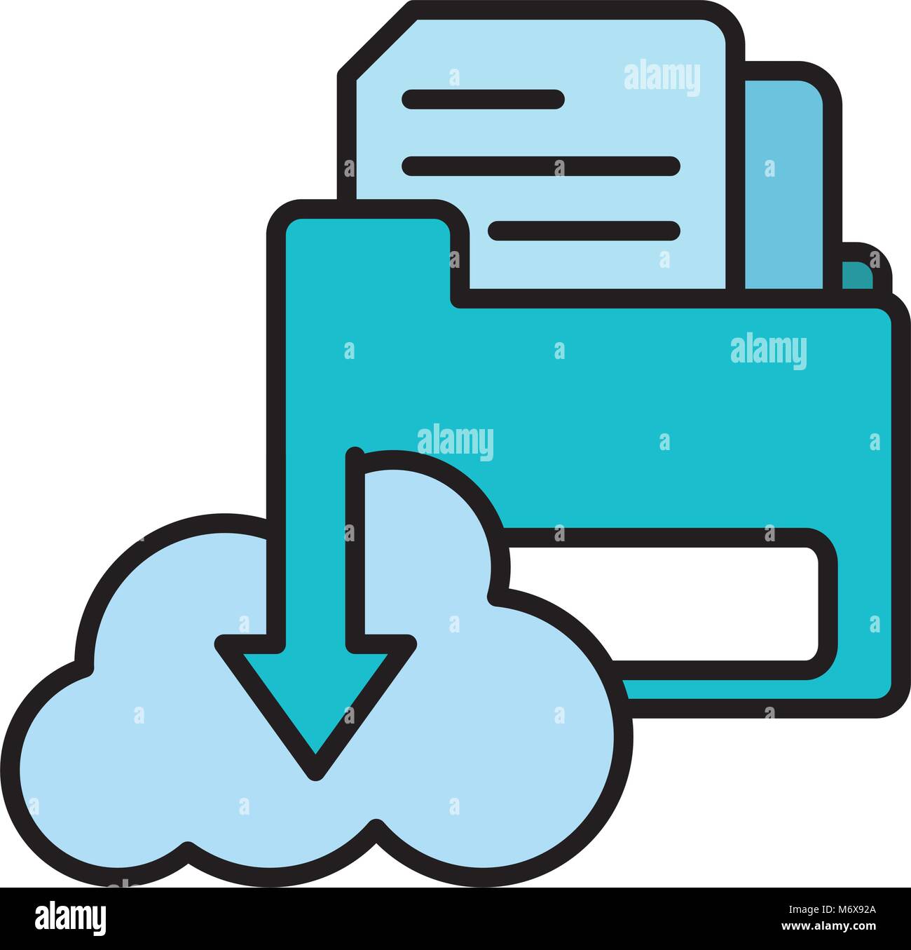 line color documents inside file folder and cloud downloading vector ...