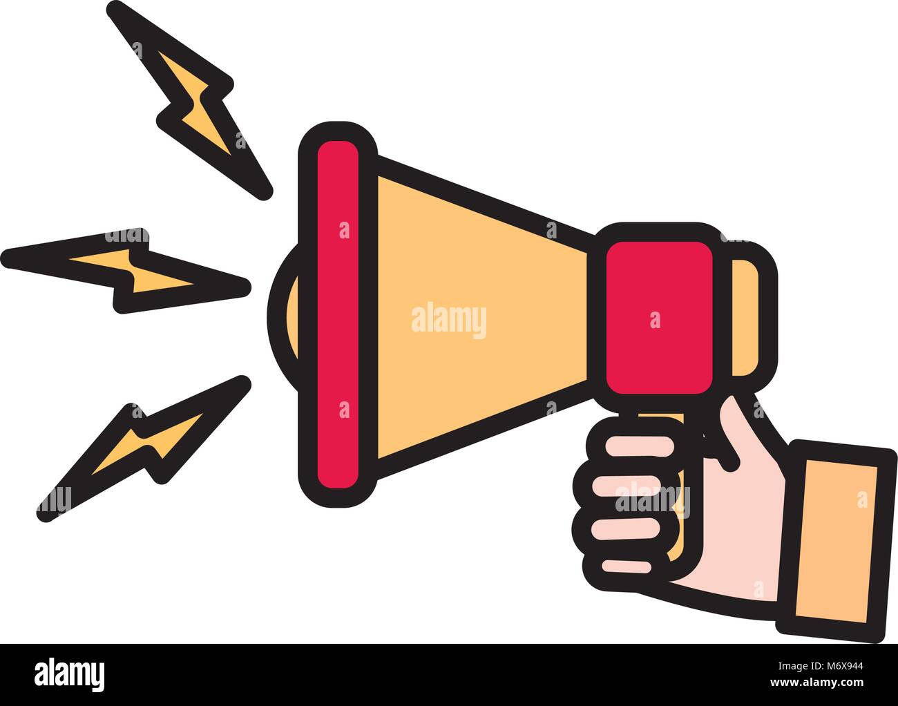 line color man hand with megaphone sound message vector illustration ...