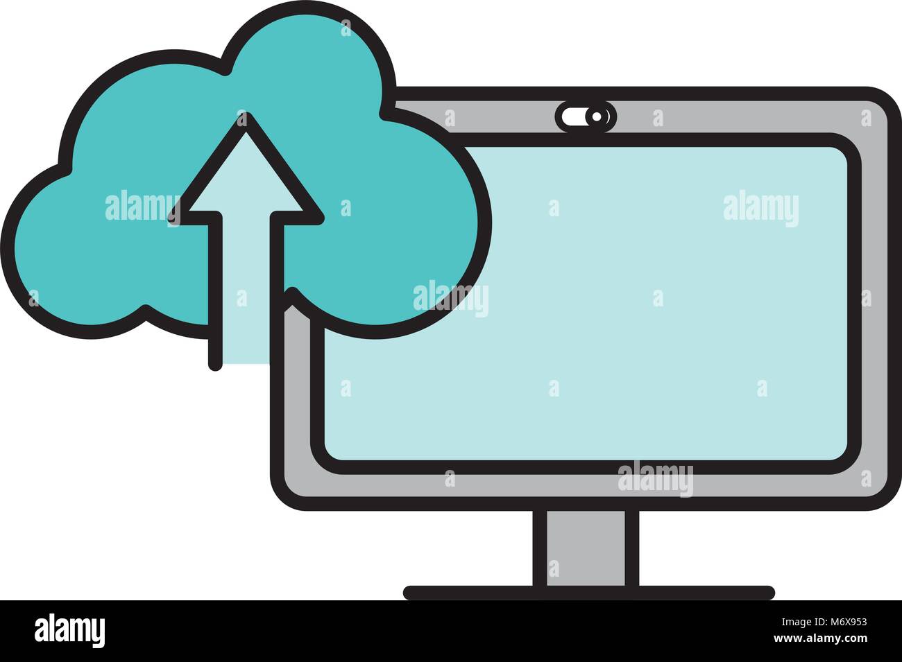 line color computer technology with cloud data loading vector ...