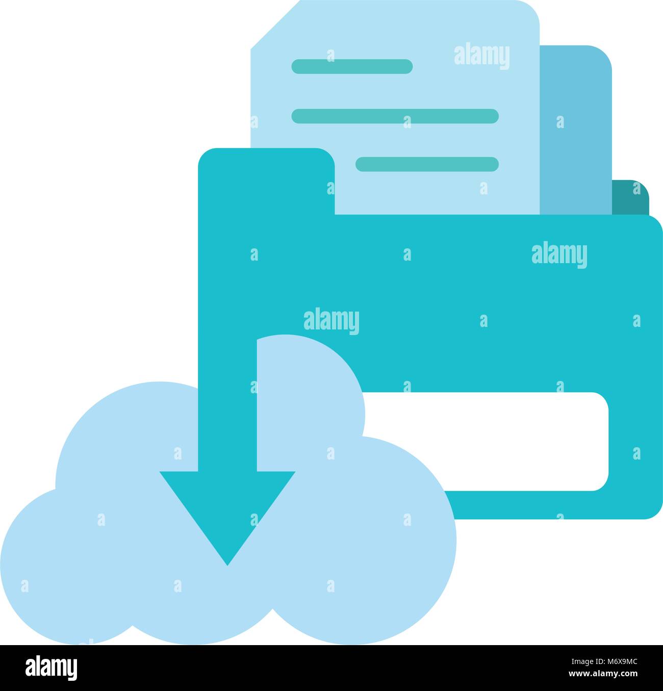 colorful documents inside file folder and cloud downloading vector ...