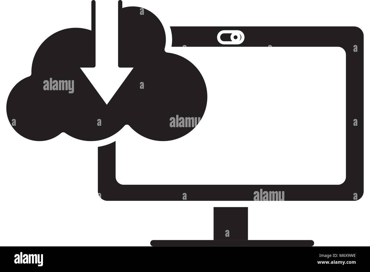 silhouette computer technology with cloud data downloading vector ...