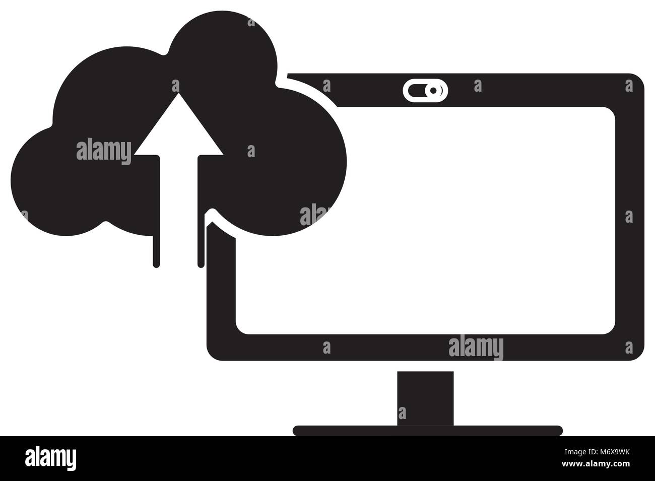 silhouette computer technology with cloud data loading vector ...