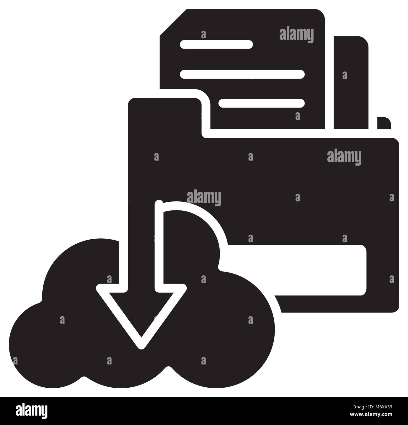 silhouette documents inside file folder and cloud downloading vector ...