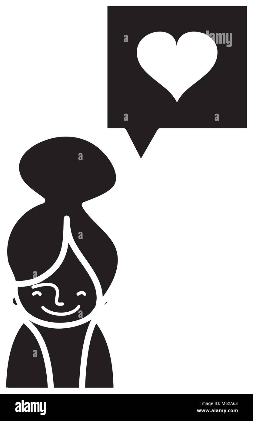 silhouette woman with heart inside chat bubble message vector ...