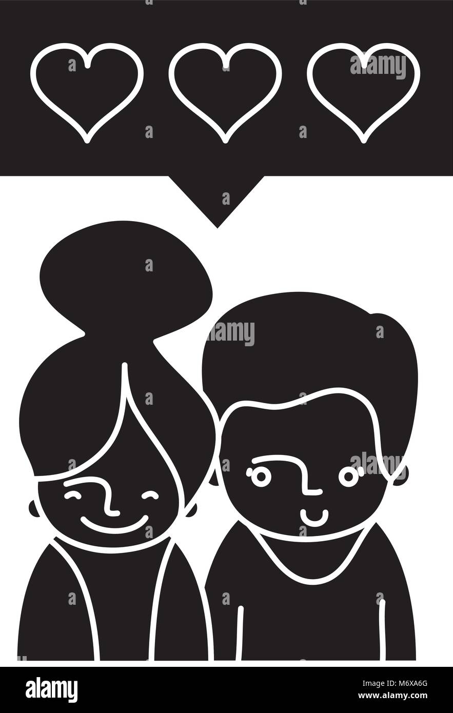 silhouette happy clouple with hearts inside chat bubble vector ...
