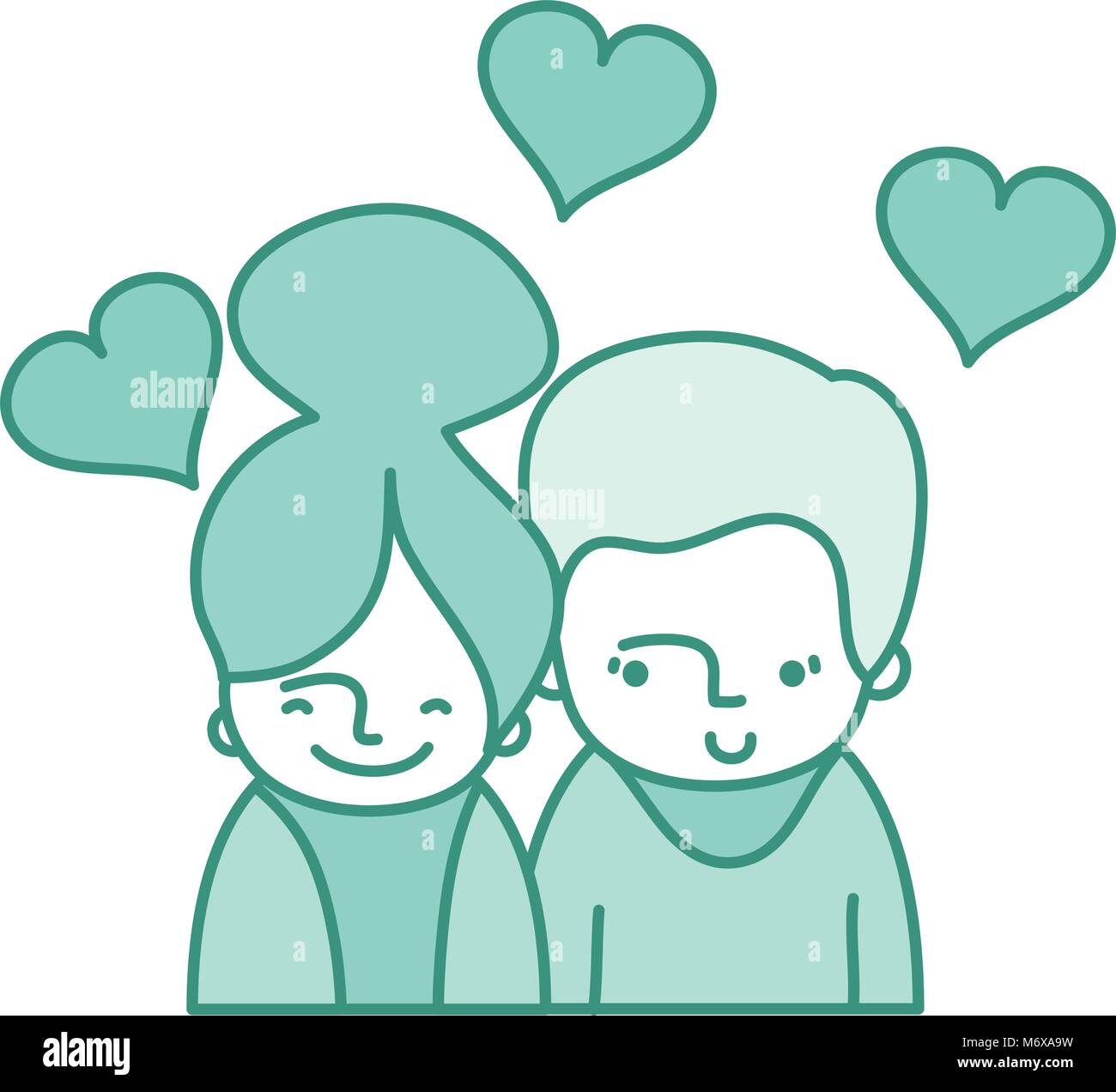 duo color happy couple with clothes and hearts love symbol vector ...