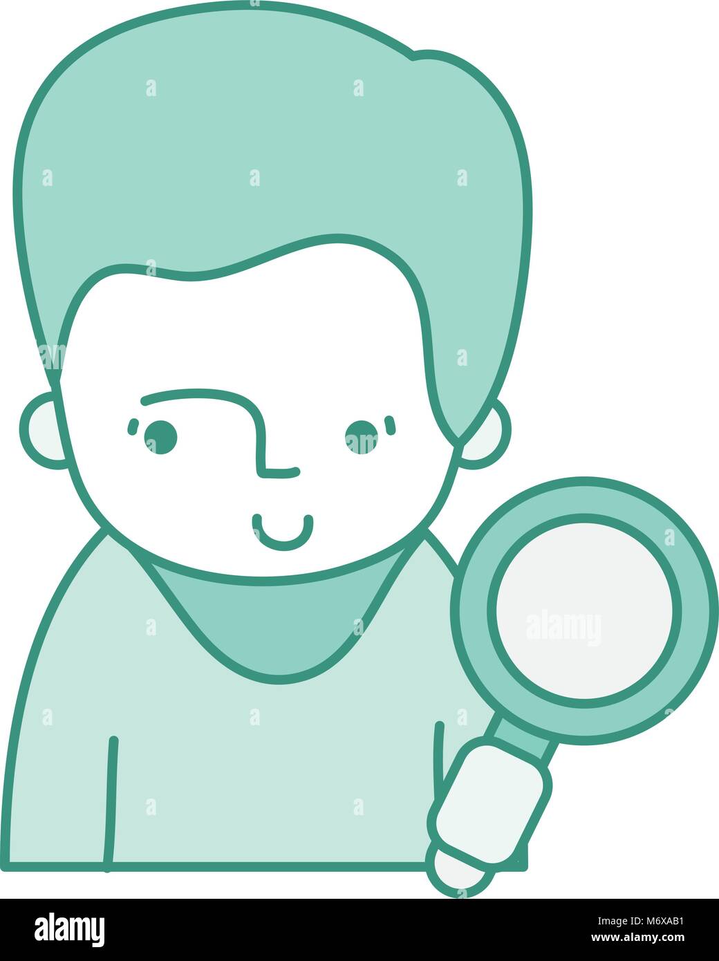 duo color man with hairstyle and magnifying glass object vector ...