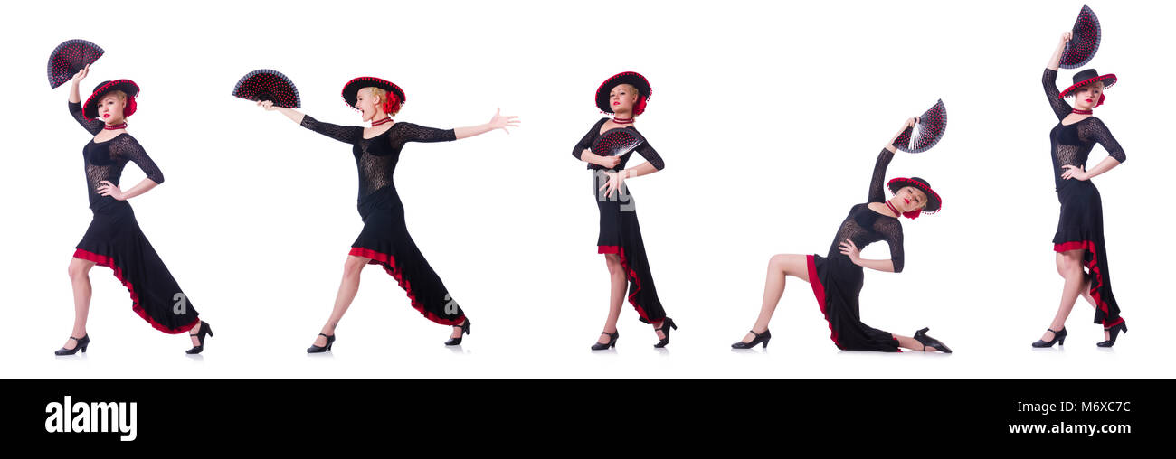 Woman dancing spanish dance isolated on white Stock Photo - Alamy