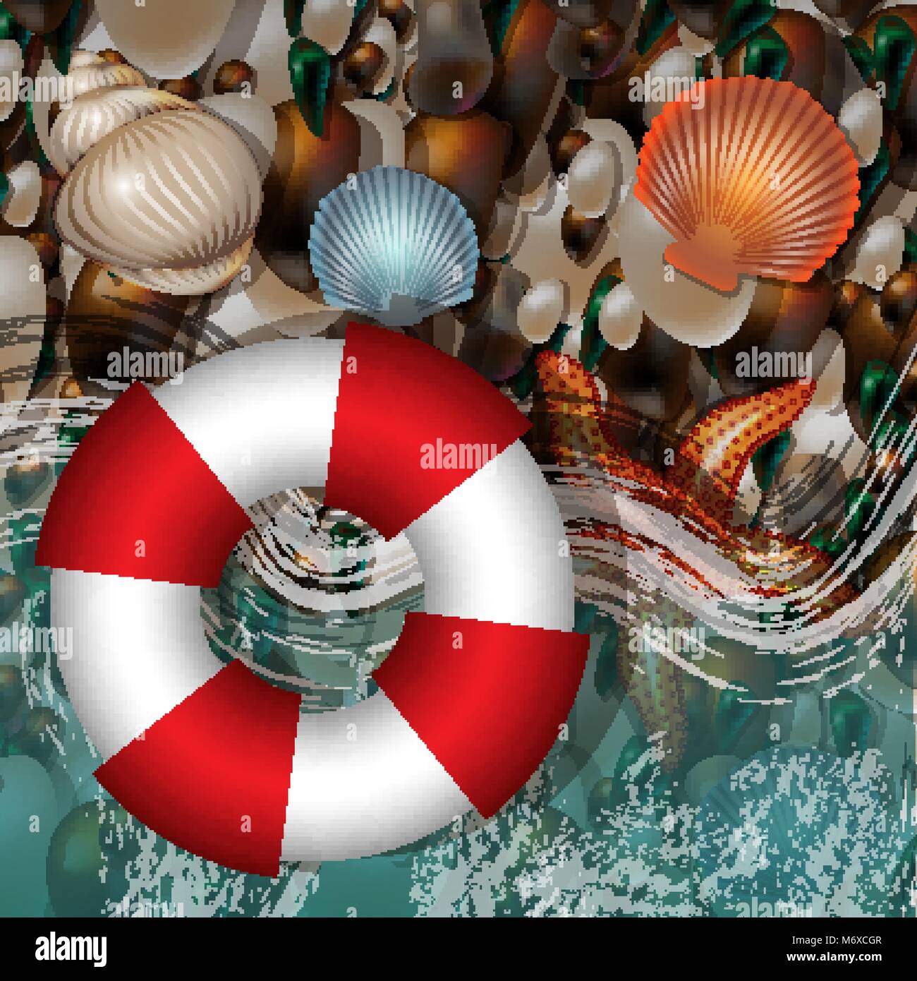 The ocean coast. Surf. Wet pebbles. Sea waves. Pebble beach with life ...